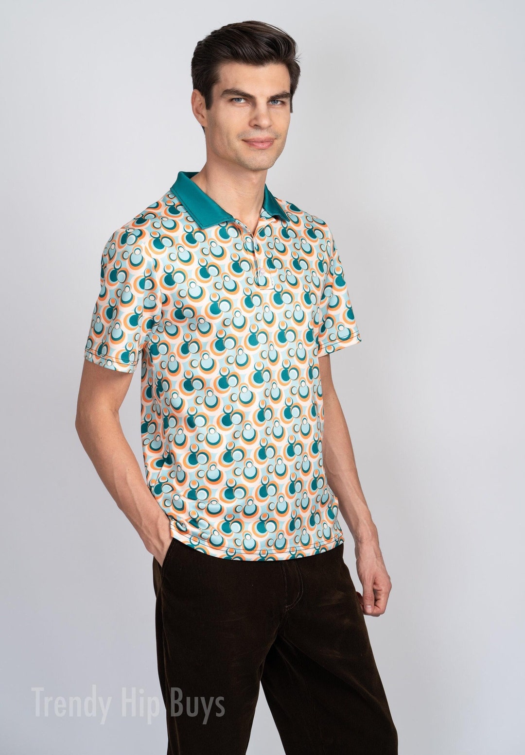 Polo Shirt Men, 60s 70s Style Shirt Men, Mid Century Mint Green Polo ...