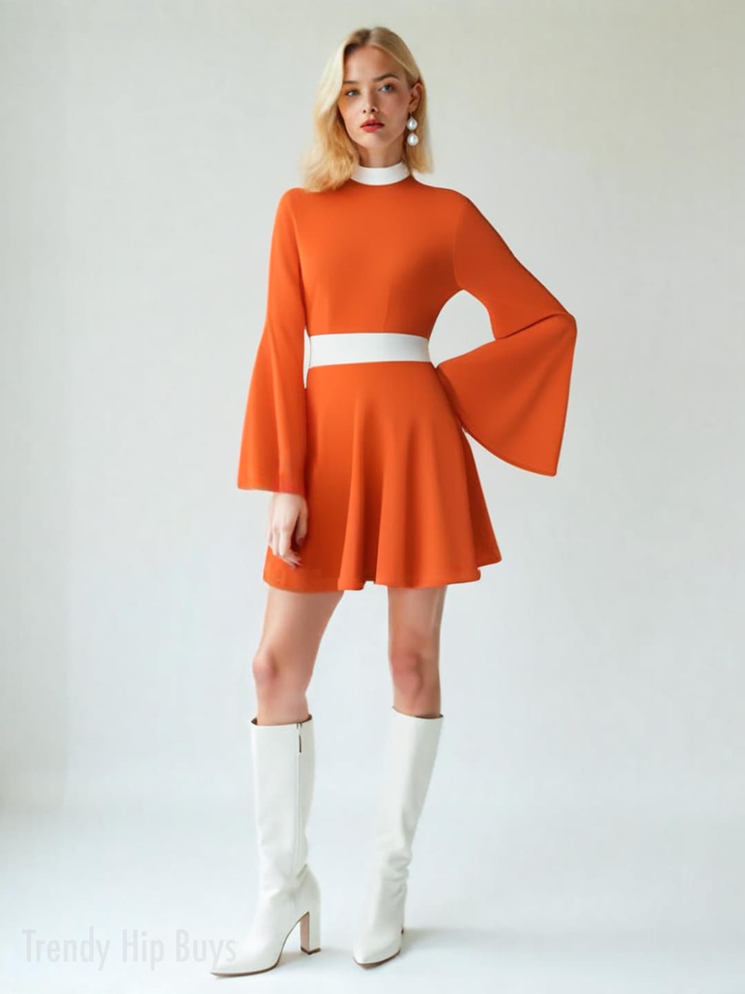 70s Dress Style | Vintage 70s Chiffon Dresses | Retro Orange & White ...