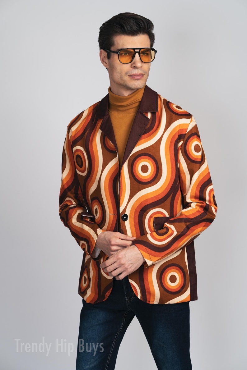 Men's Retro Brown Blazer, Groovy 70s Style Blazer, Vintage Style Blazer ...