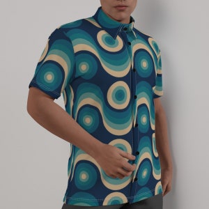 Retro Shirt Men, Retro Top Men, 60s Top Men, 60s Style Shirt, Blue ...