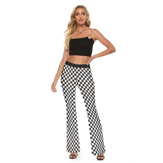 Flare Pants Checker Pants Black Checker Pants Women's - Etsy
