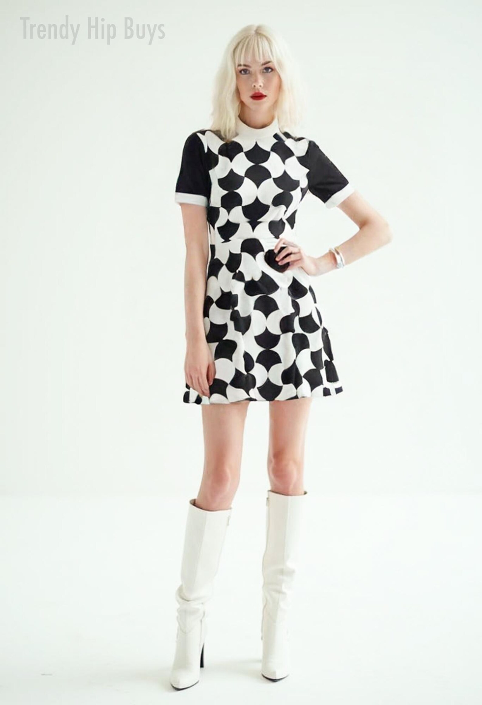 Mod Dress, 60s Dress Style, Black Mod Dress, Black and White Color ...