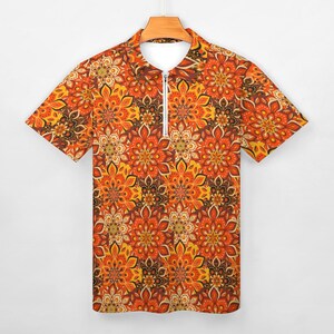 Polo Shirt Men, Boho Shirt, 70s Shirt Style, Orange Polo Shirt, 70s ...