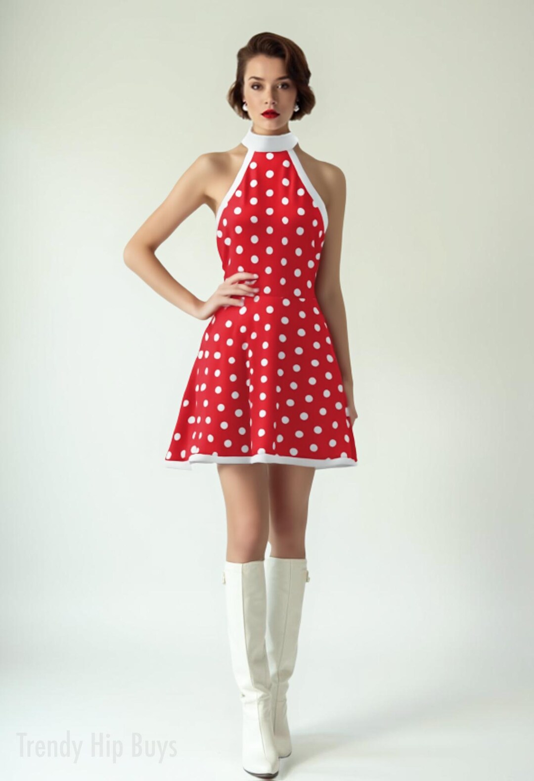 50s 60s Dress Style, Red Polka Dot Dress, Retro Polka Dot Mini Dress ...