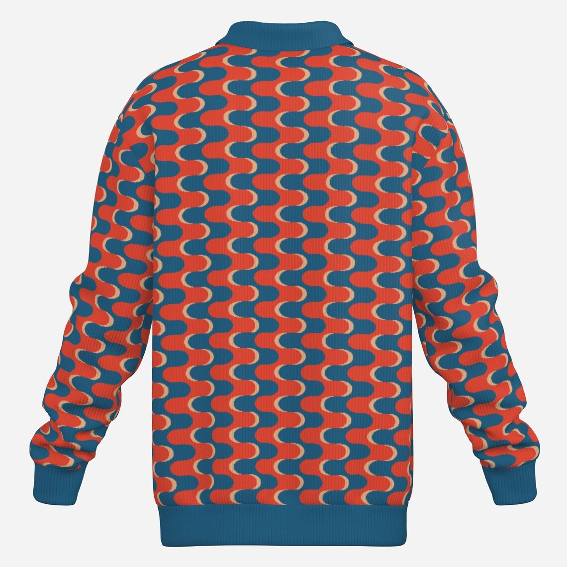 Men's 60s Mod Knit Polo | Retro Op Art Red & Blue Polo Shirt | Vintage ...