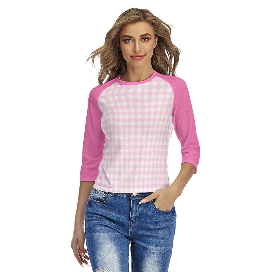 Pink Gingham Top, Pink Top Women, Retro Raglan Shirt, Raglan Tee ...