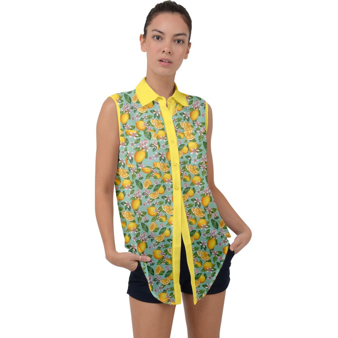 Lemon Top, Lemon Blouse, Lemon Shirt, Lemon Print Top, Yellow Lemon ...