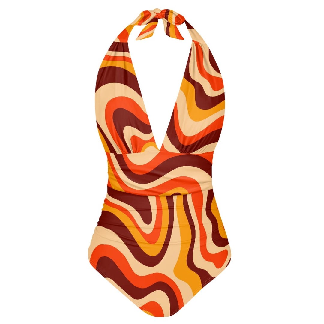 Retro Swimsuit, Groovy 70s Inspired Swimsuit, 70s Style Orange Stripe ...