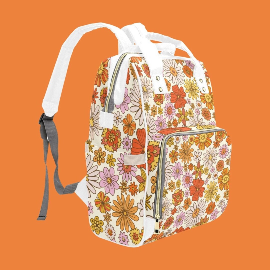 Retro Orange Pink Backpack, Women's Backpack, Women's Bags, Floral ...