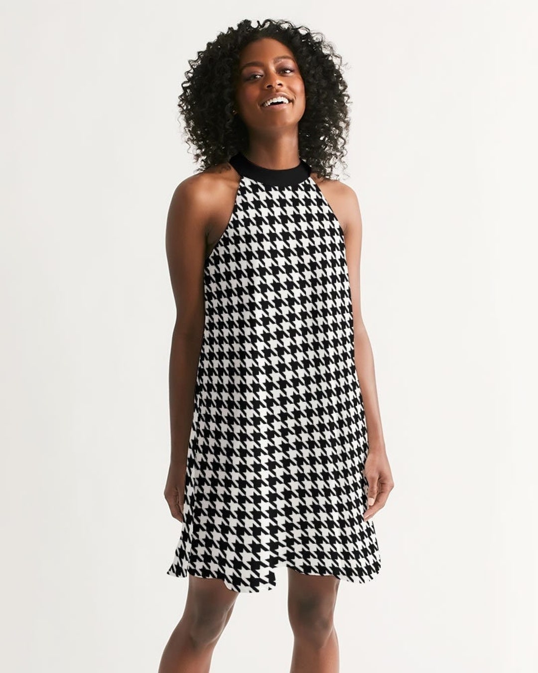 Vintage Dress Style, Houndstooth Dress, Retro Dress, Halter Dress ...