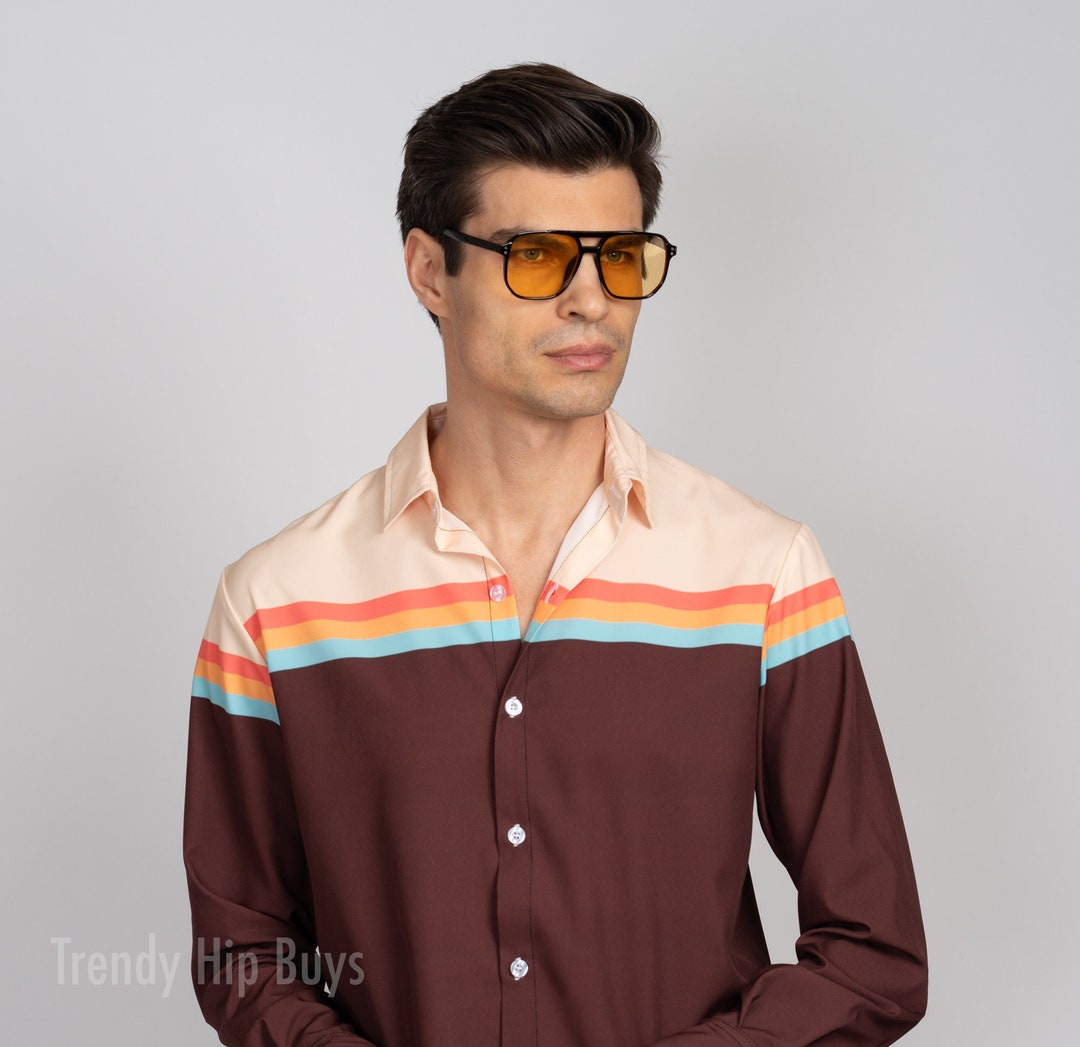 Groovy Shirt Men, 70s Shirt Style, 70s Style Shirt, Color Block Shirt ...