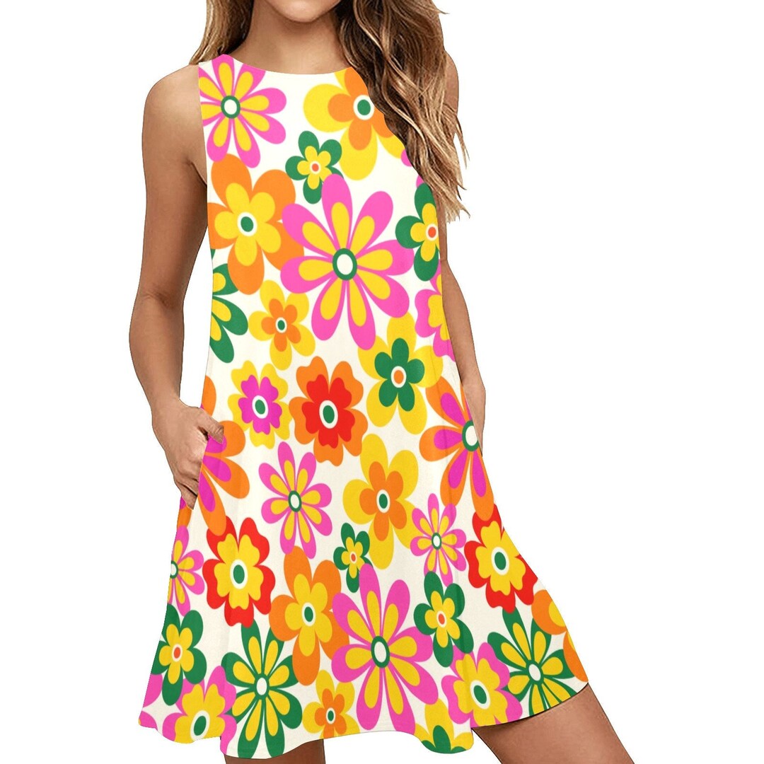 60s Dress Style, Mod Dress, Mod 60s Style Dress, Multicolor Floral Gogo ...