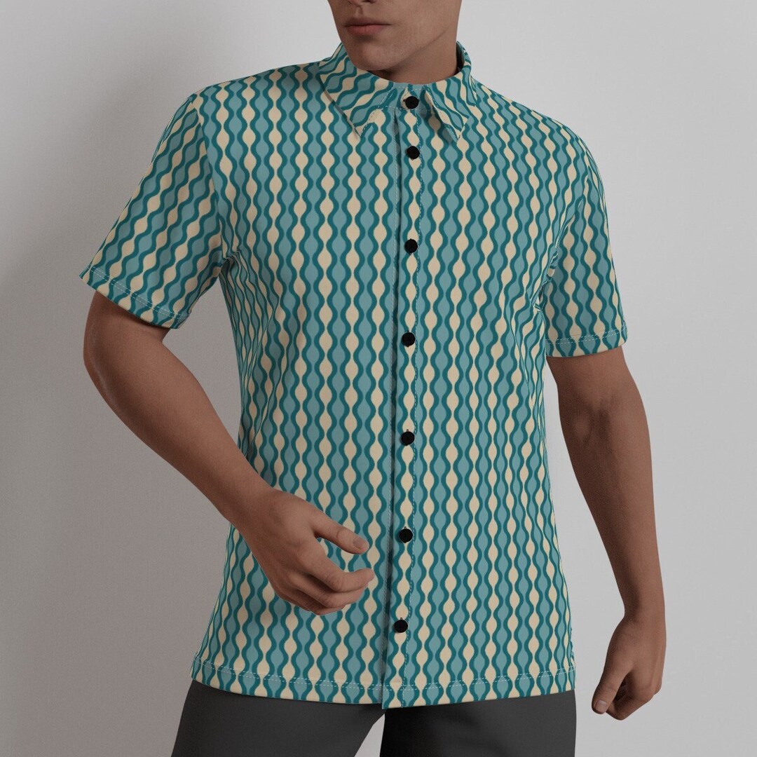 Retro Shirt Men, Retro Top Men, 60s Top Men, 60s Style Shirt, Teal ...