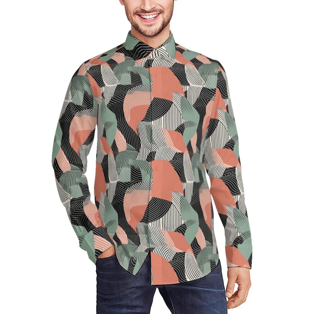 Abstract Shirt Men, Dress Shirt Men, Vintage Style Shirt Men, Retro ...