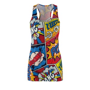 Pop Art Dress, Comic Strip Print Dress, Retro Comic Strip Dress, Retro ...