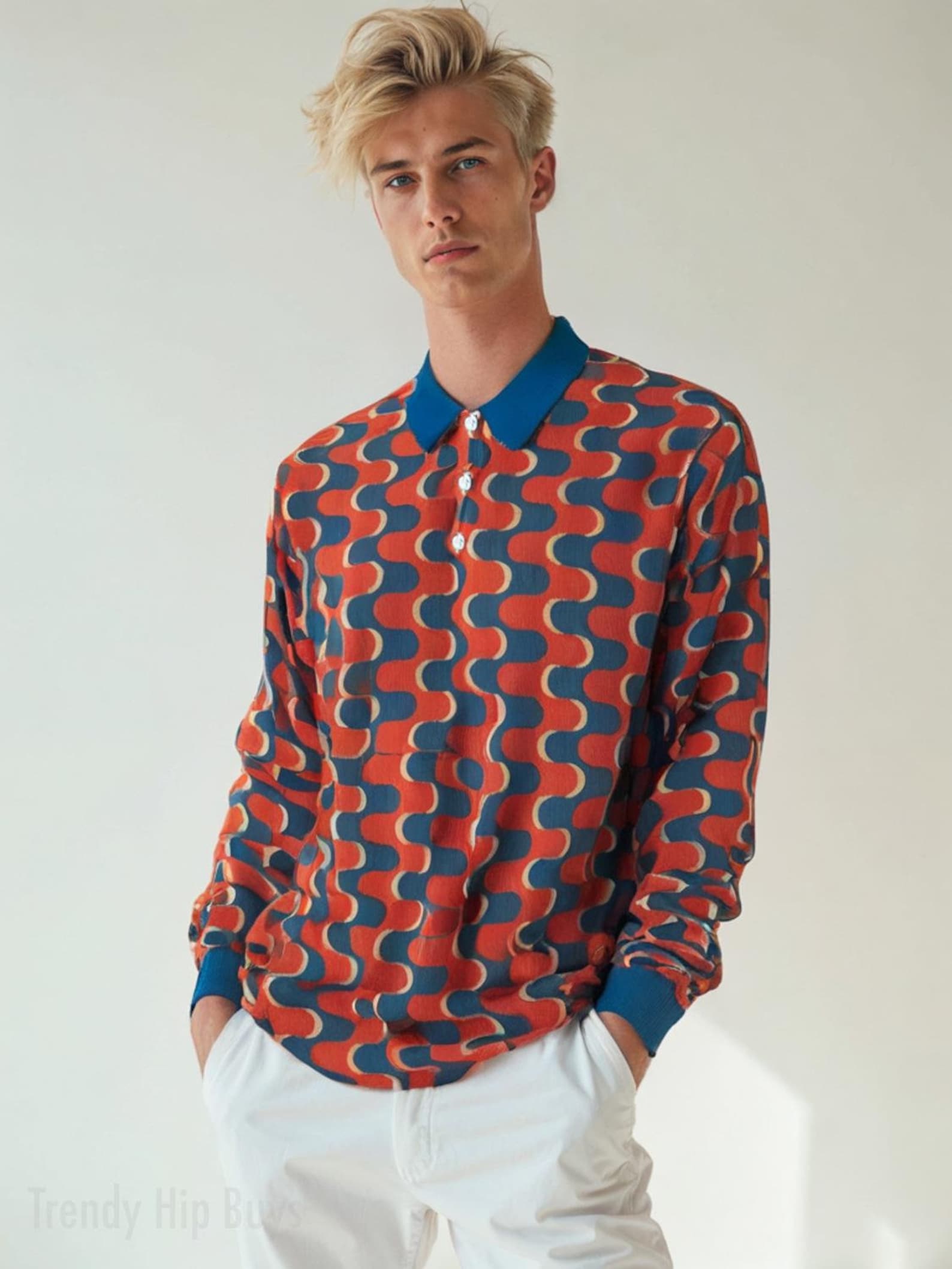 Men's 60s Mod Knit Polo | Retro Op Art Red & Blue Polo Shirt | Vintage ...