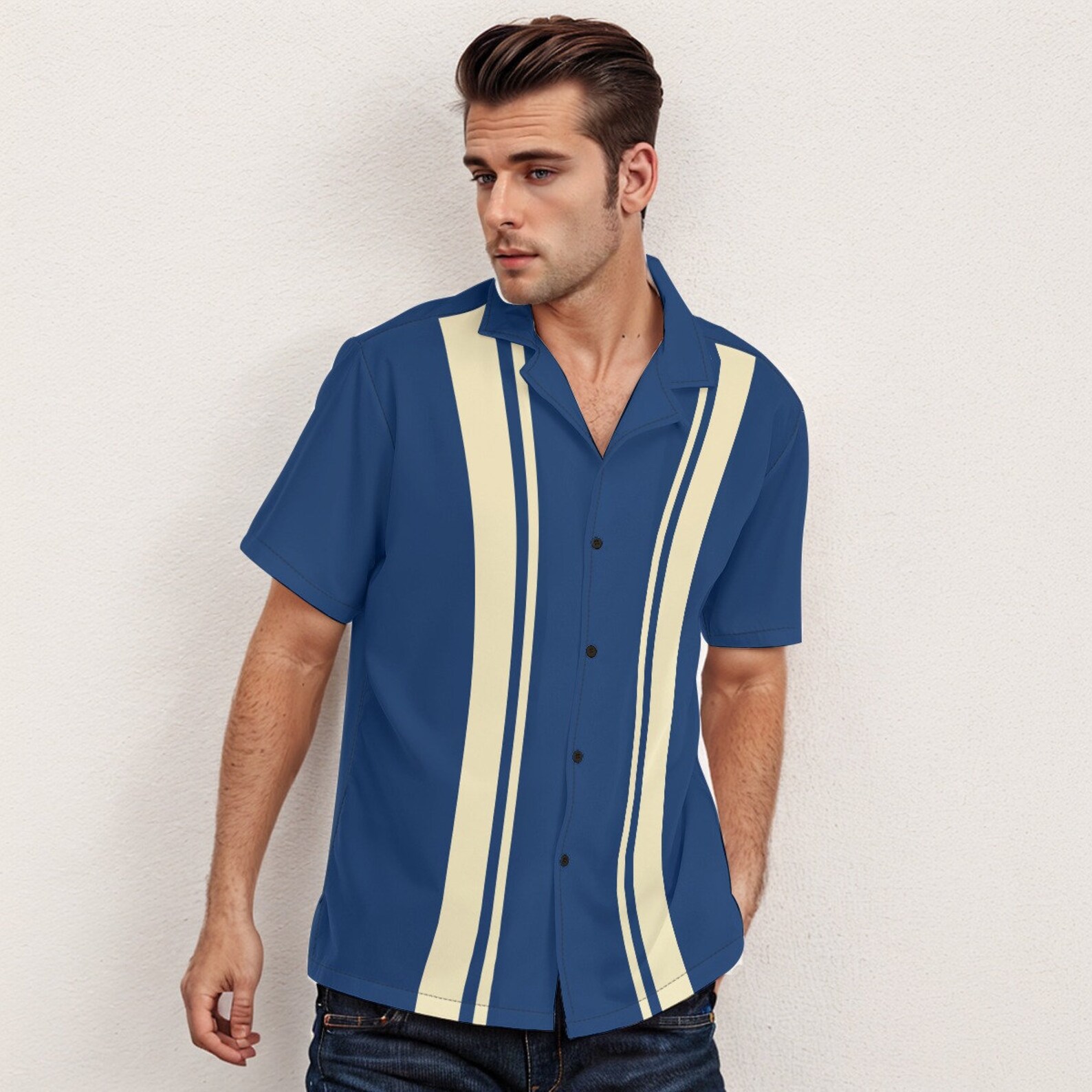 60s Shirt Style Men, 60s Style Top, Retro Shirt Men, Blue Stripe Shirt ...