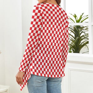 Red Checker Knit Cardigan, Retro Cardigan, Checker Cardigan Sweater ...