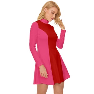 60s Dress Style, Mod Dress, Red Pink Mod Dress, Pink Red Color Block ...