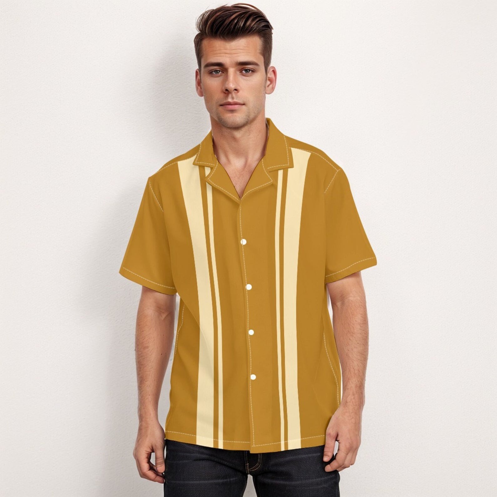 60s Shirt Style Men, 60s Style Top, Retro Shirt Men, Mustard Yellow ...