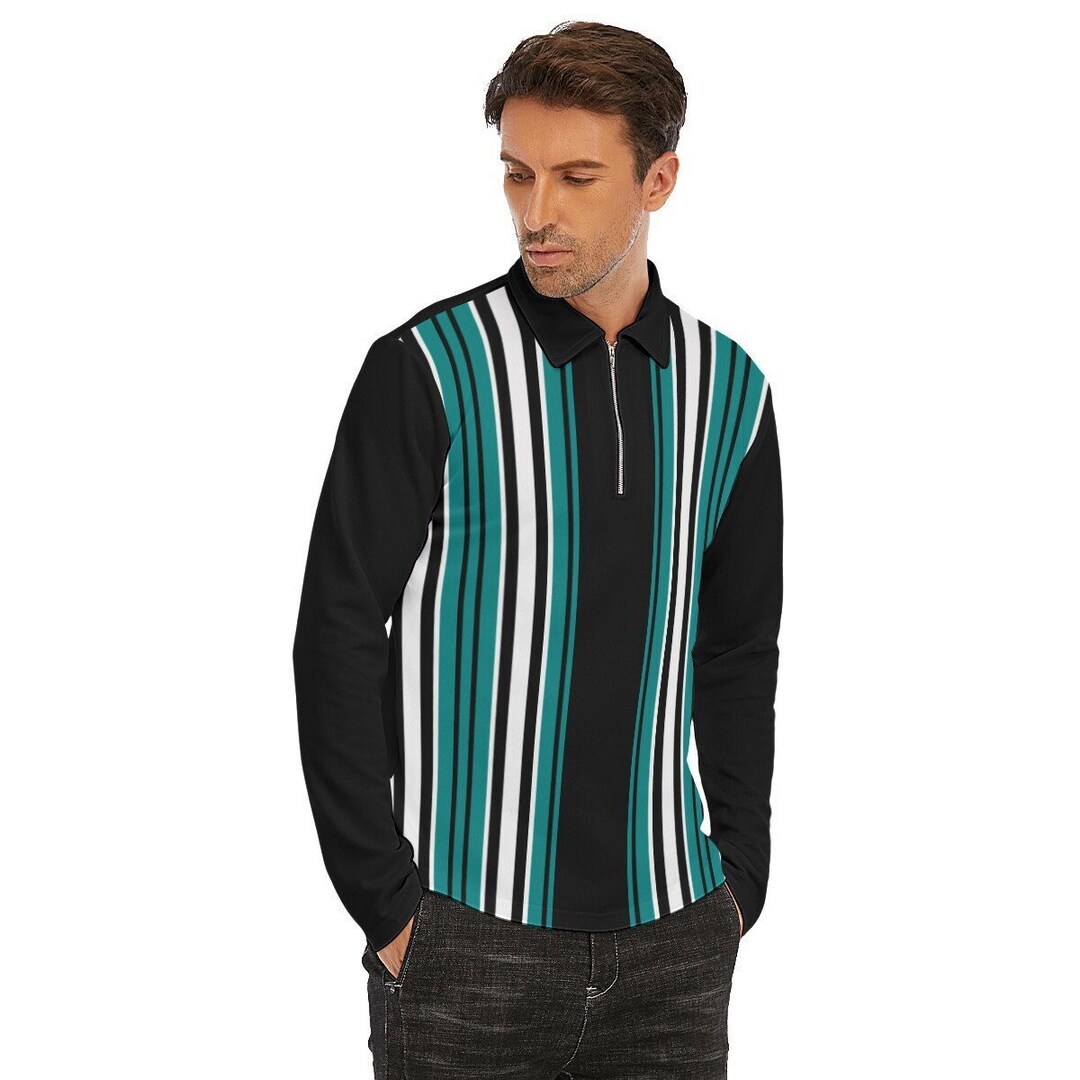 Retro Polo Shirt, Black Stripe Polo Shirt, Vintage Style Polo Shirt ...