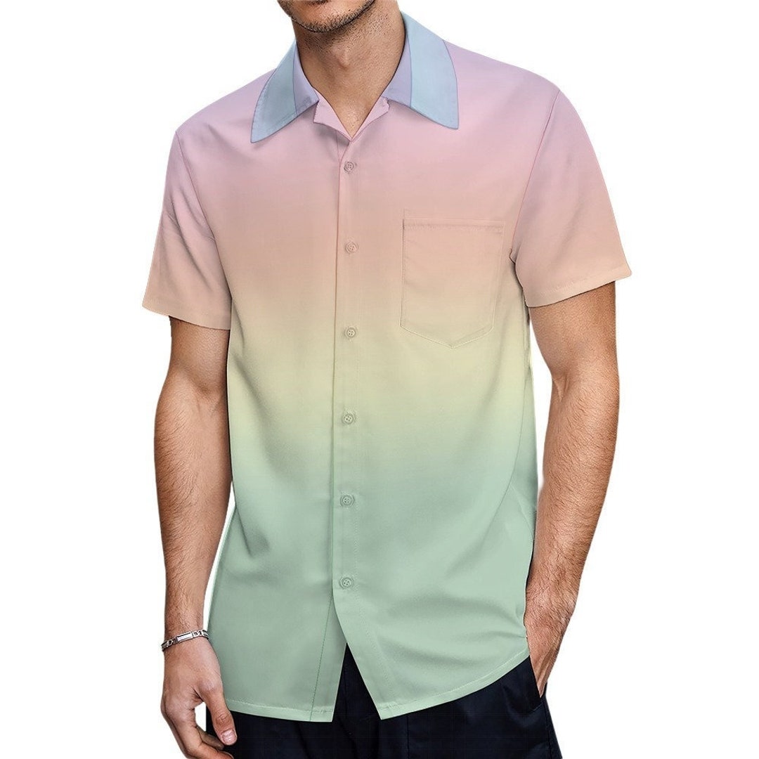 Ombre Shirt Men, Men's Dress Shirt, Men's Shirt, Short Sleeve Shirt Men ...