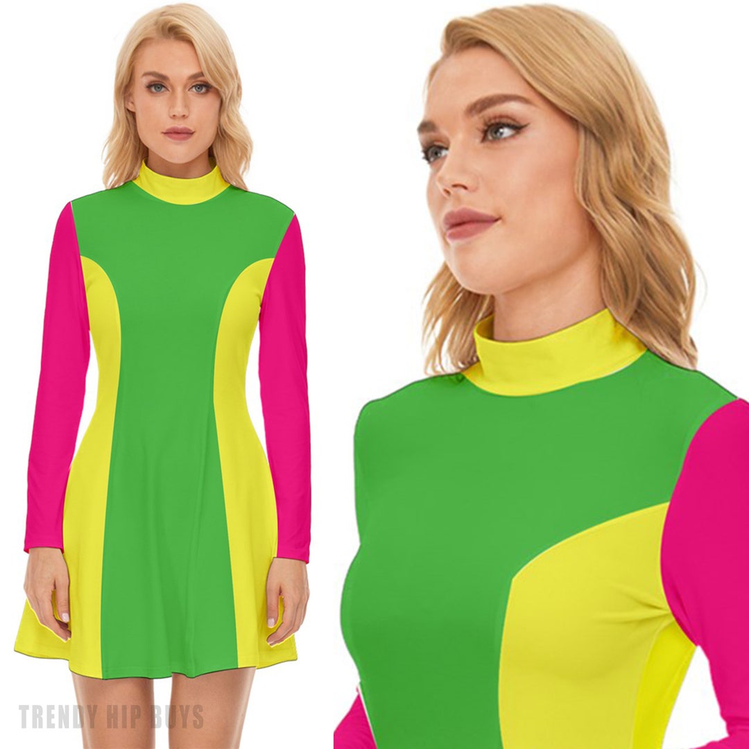 Neon Dress, 60s Dress Style, Mod Dress, Pink Green Mod Dress, Turtle ...