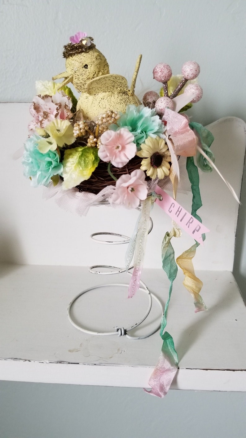 Vintage Yellow Bird Nest Spring Arrangement Centerpiece on Bed - Etsy