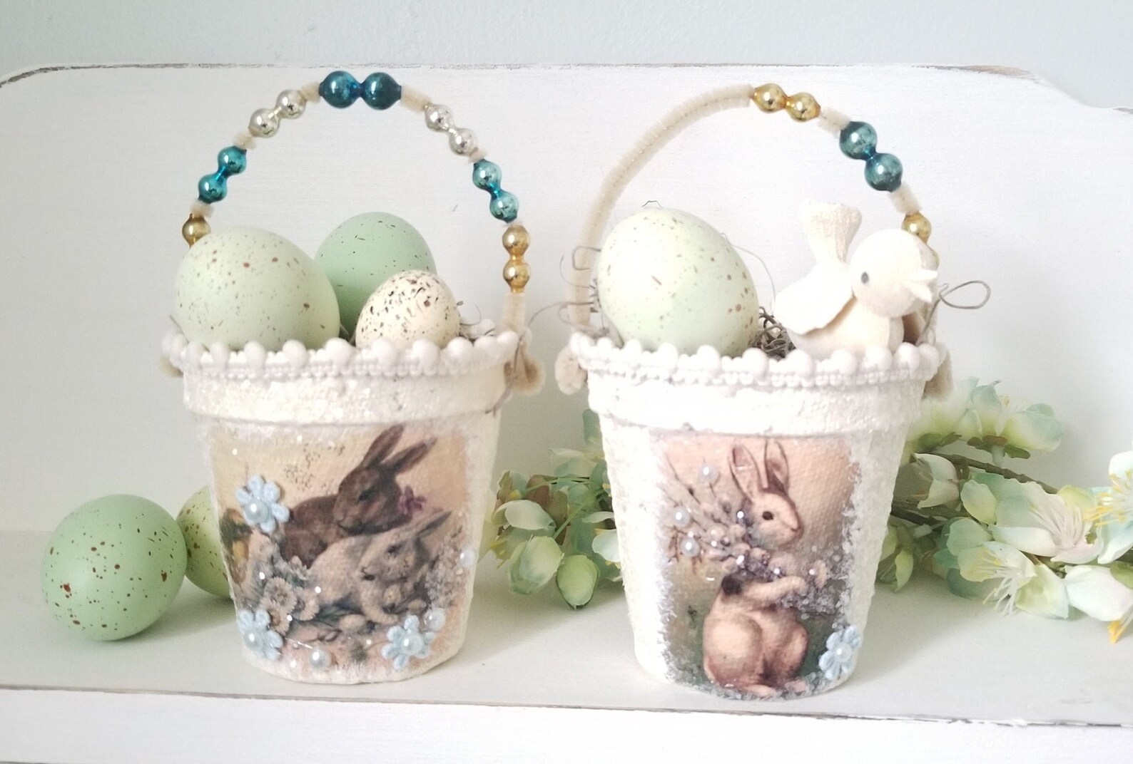 EASTER SPRING Peat Pot Basket Easter Bunny Blue Vintage | Etsy