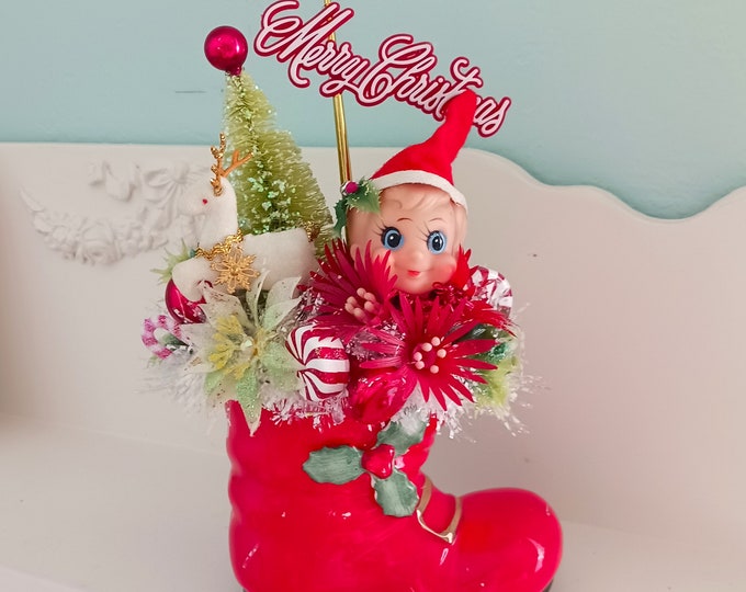 Peppermint the Elf Vintage Christmas Planter Arrangement Elf ...