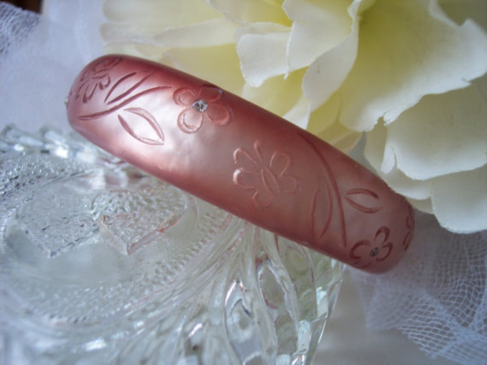 STUNNING VINTAGE BANGLE Bracelet Carved Flowers and - Etsy