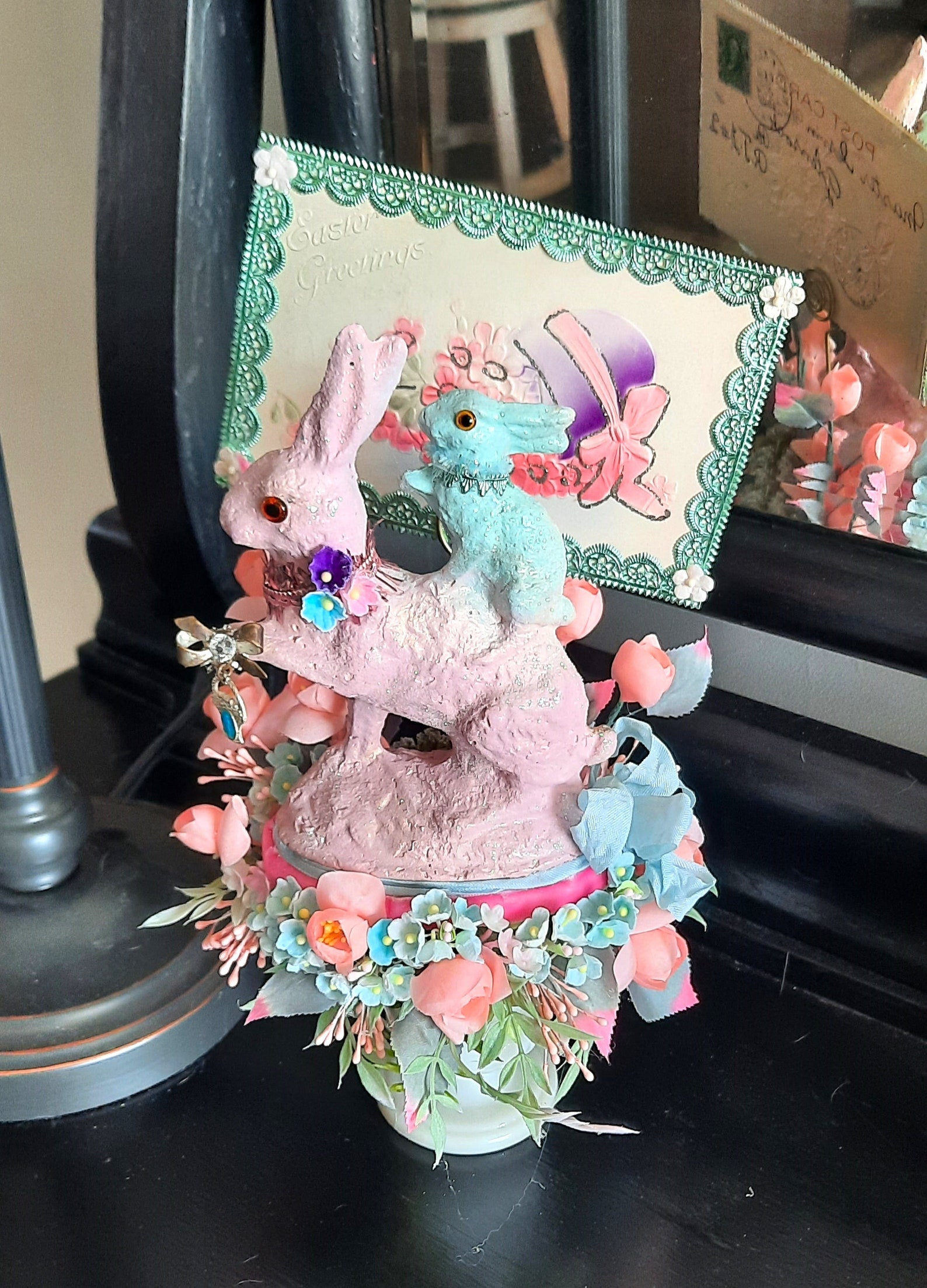 VINTAGE Style Paper Mache Bunny Rabbit and Baby Arrangement - Etsy