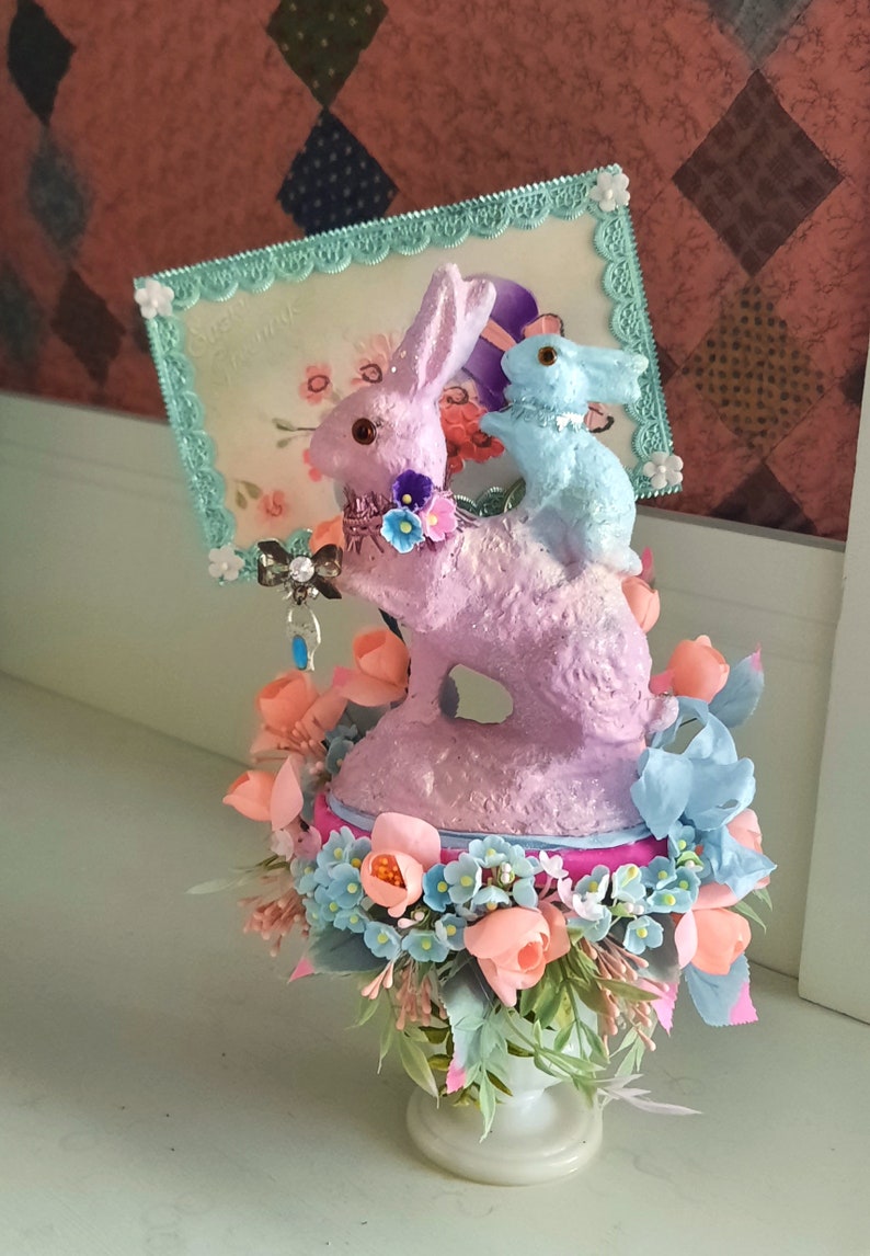 VINTAGE Style Paper Mache Bunny Rabbit and Baby Arrangement - Etsy