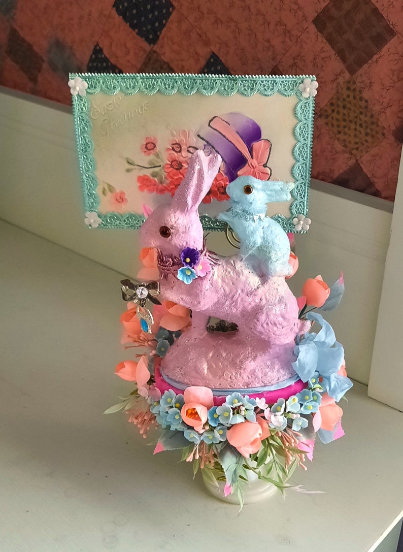 VINTAGE Style Paper Mache Bunny Rabbit and Baby Arrangement - Etsy