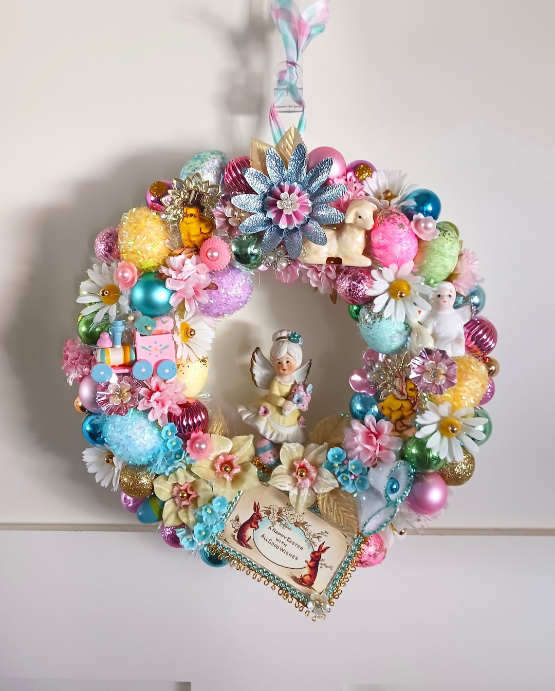Easter Bells Wreath Spring Wreath Vintage Porcelain Lady Feminine Fresh ...