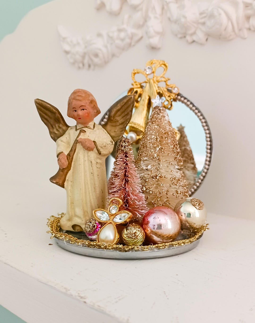 Vintage German Angel Christmas Compact Mirror Small Arrangement Vintage ...