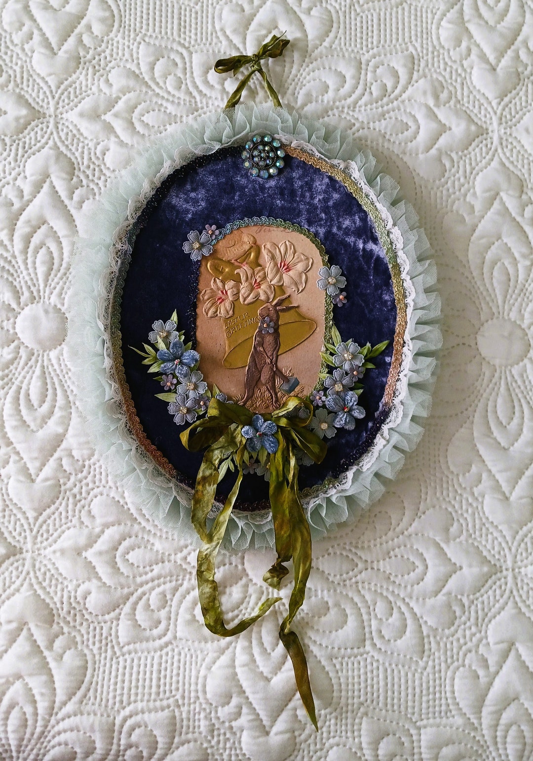 Vintage Easter Bunny Post Card Violets Floral Picture Wall Hanging ...