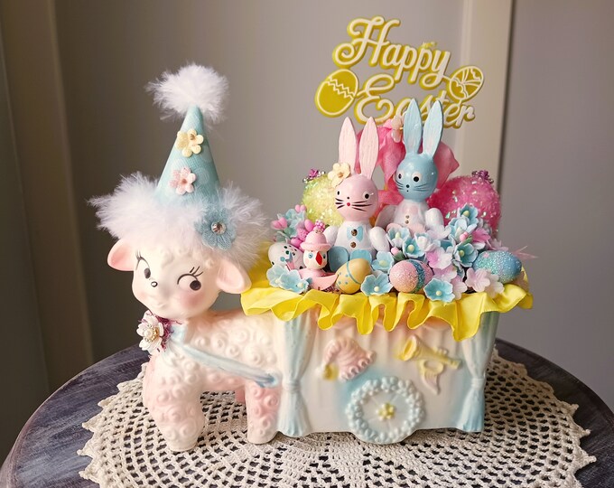 Vintage Easter Lamb Cart Spring Easter Arrangement Centerpiece Easter ...