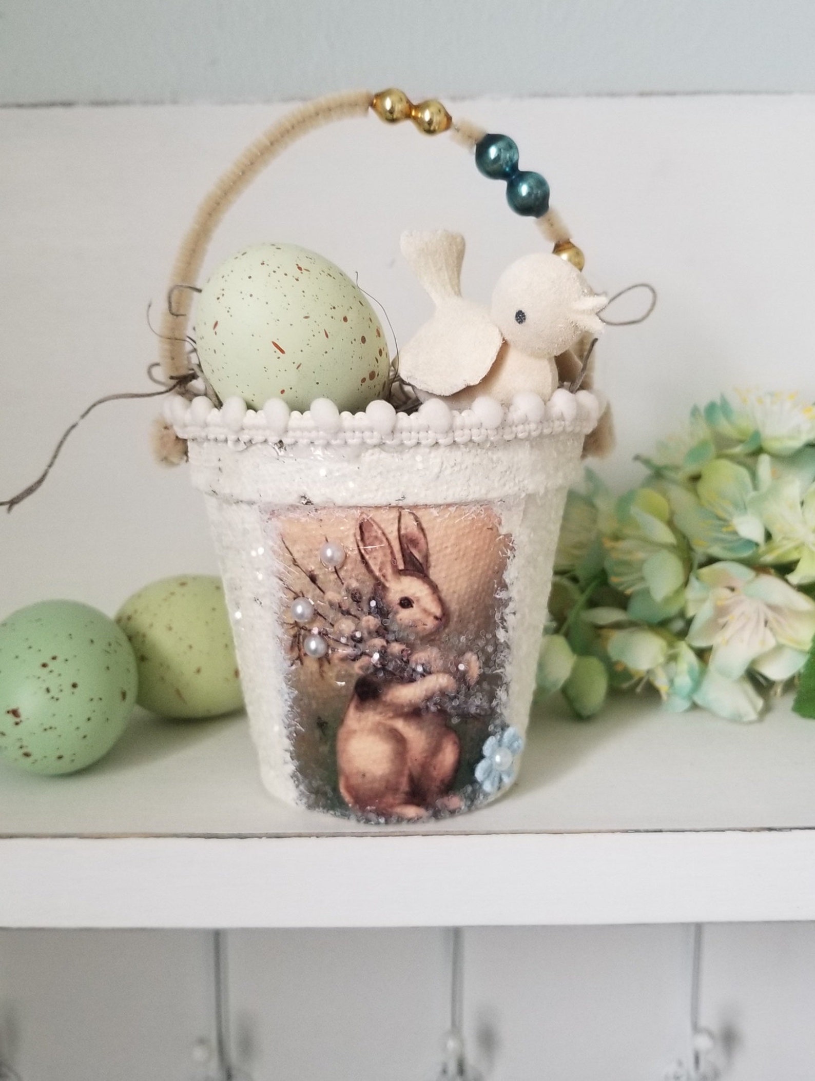 EASTER SPRING Peat Pot Basket Easter Bunny Blue Vintage - Etsy
