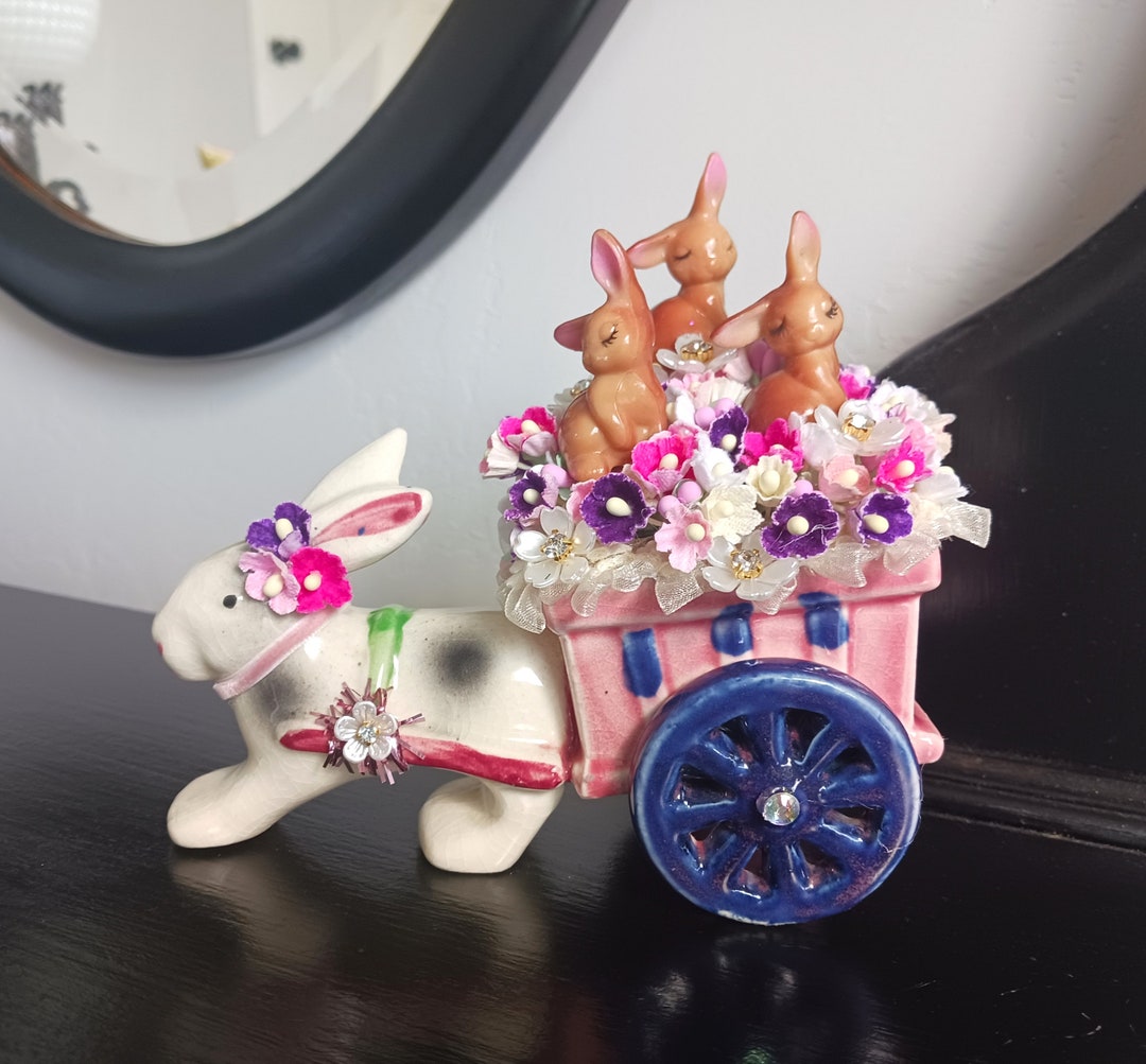 Bunny Transport Vintage Easter Bunny Cart Spring Arrangement ...
