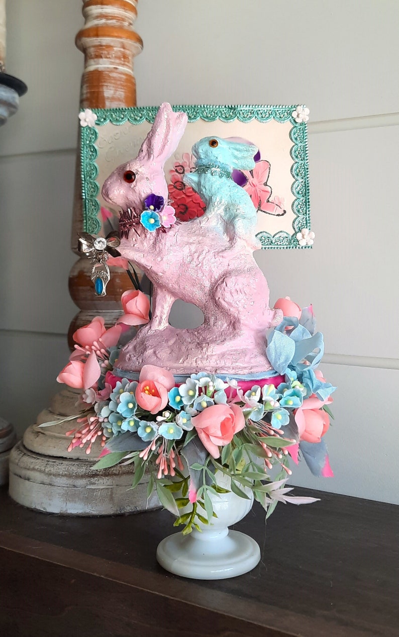 VINTAGE Style Paper Mache Bunny Rabbit and Baby Arrangement - Etsy