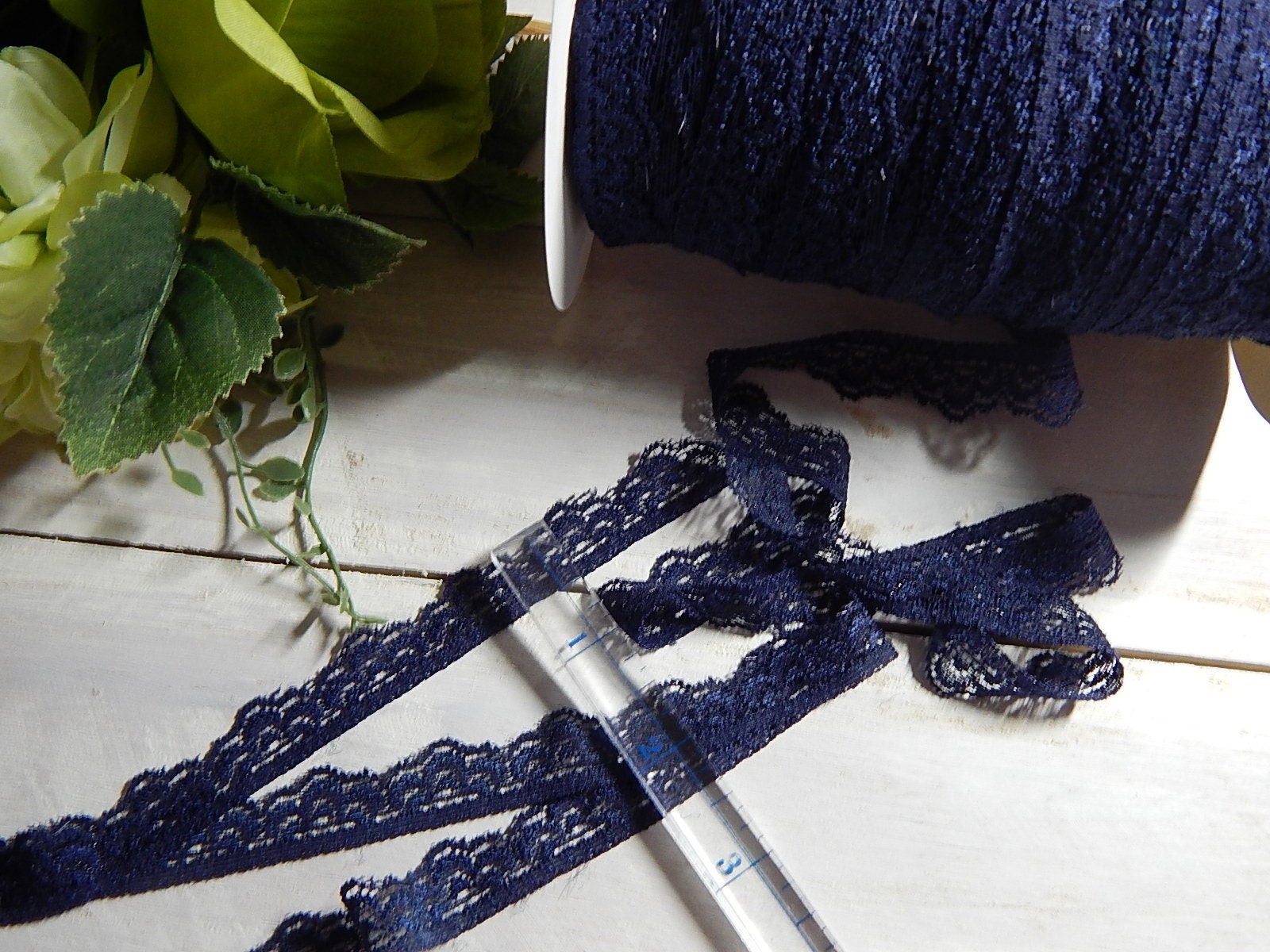 NAVY Blue Stretch Lace Trim SOFT LACE 5/8 Scalloped Edge Elastic Lace ...