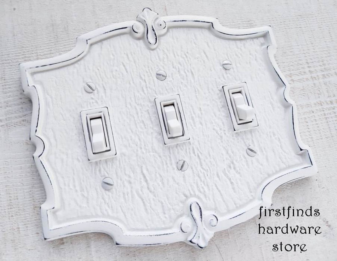 Genuine Vintage Metal Light Switch Plate Shabby Chic White Electrical ...