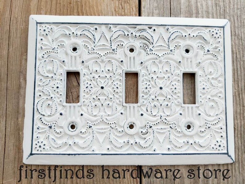 Filigree Light Switch Plate Shabby Chic Sets Distressed White ...