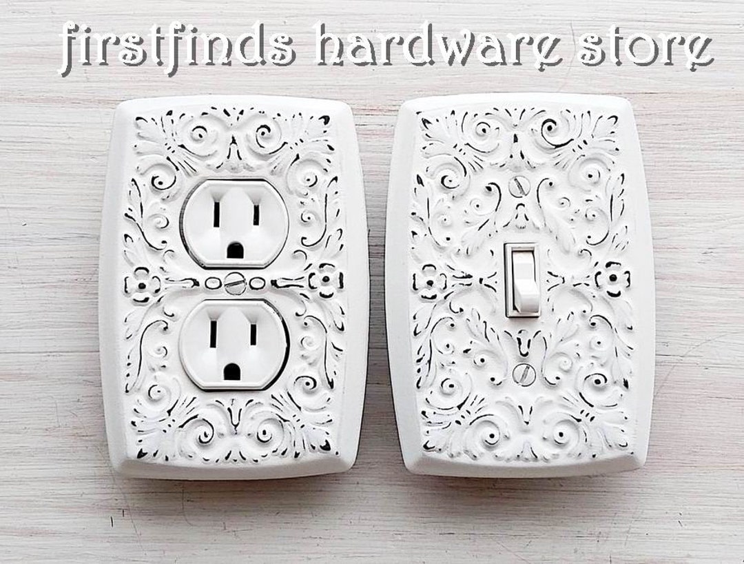 Shabby Chic Light Switch Plate Metal Decorative Electrical Cover White ...