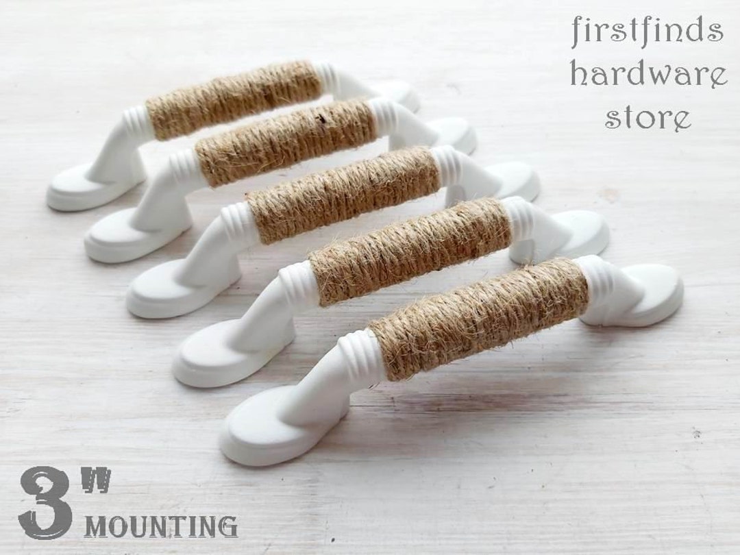 5 Avail> White Beach House Rope Handle Nautical Drawer Pull Painted ...