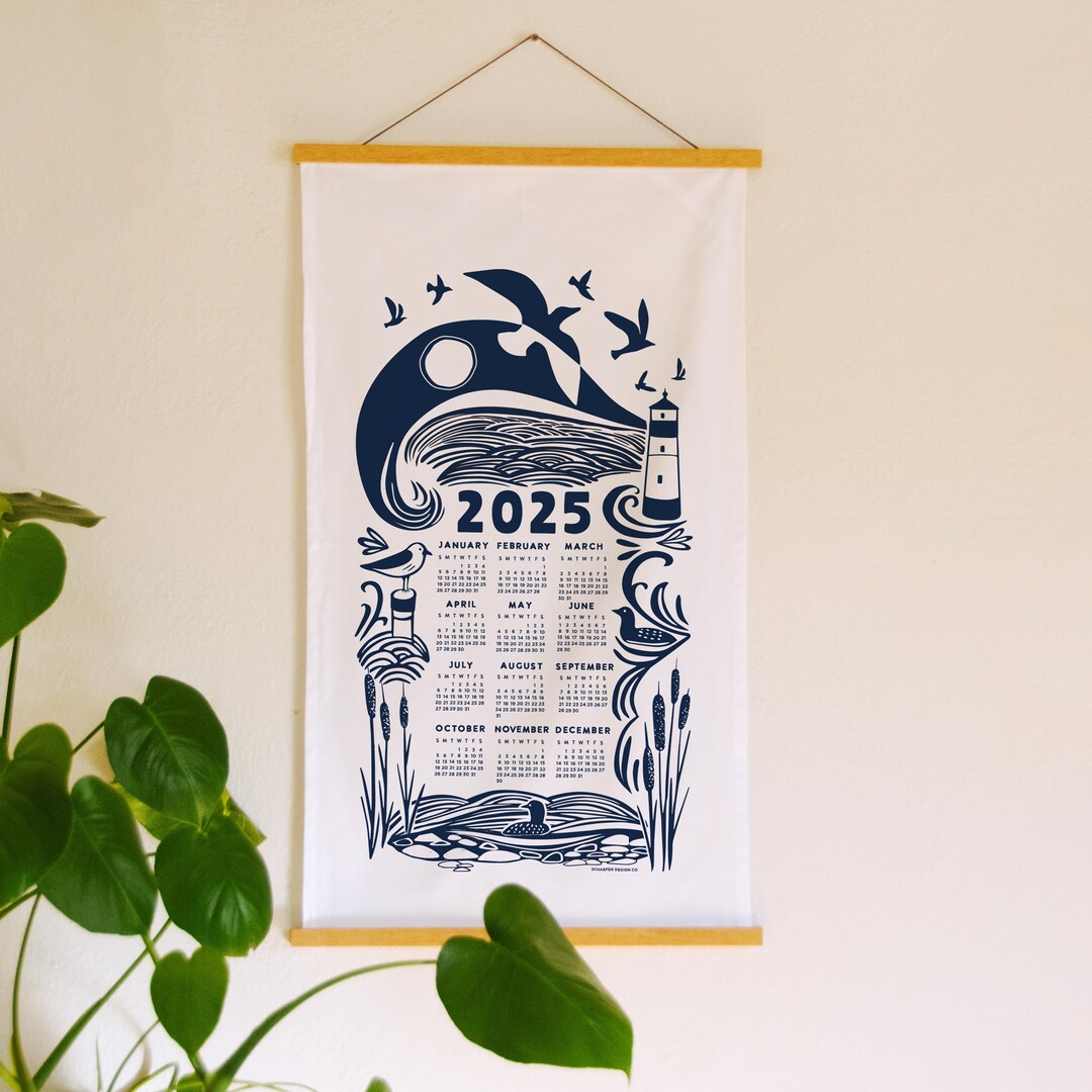 Hand Printed 2025 Tea Towel Calendar Original Illustration Nautical ...