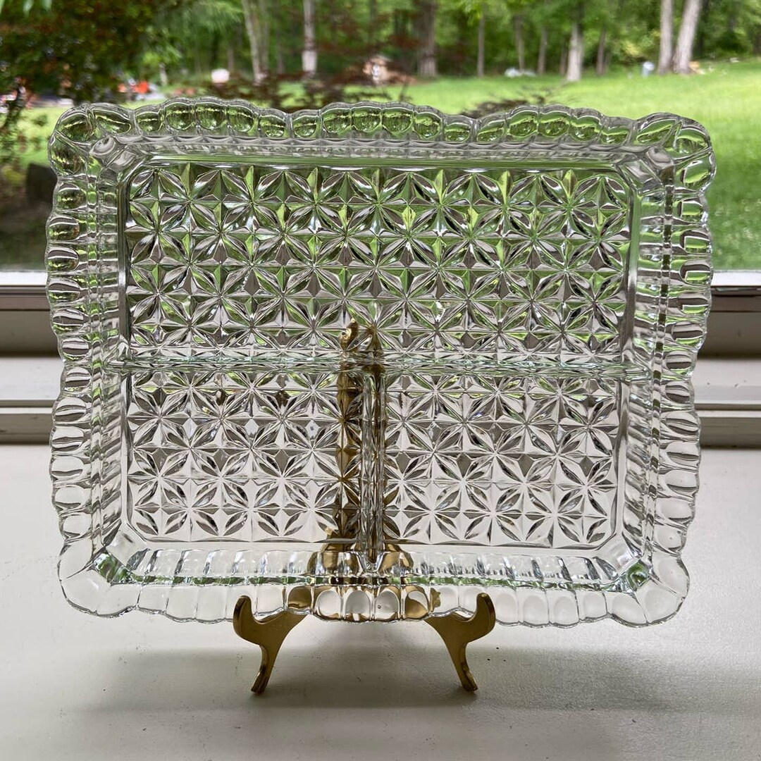 Vintage Pressed Glass Diamond Pattern Divided Dish - Etsy