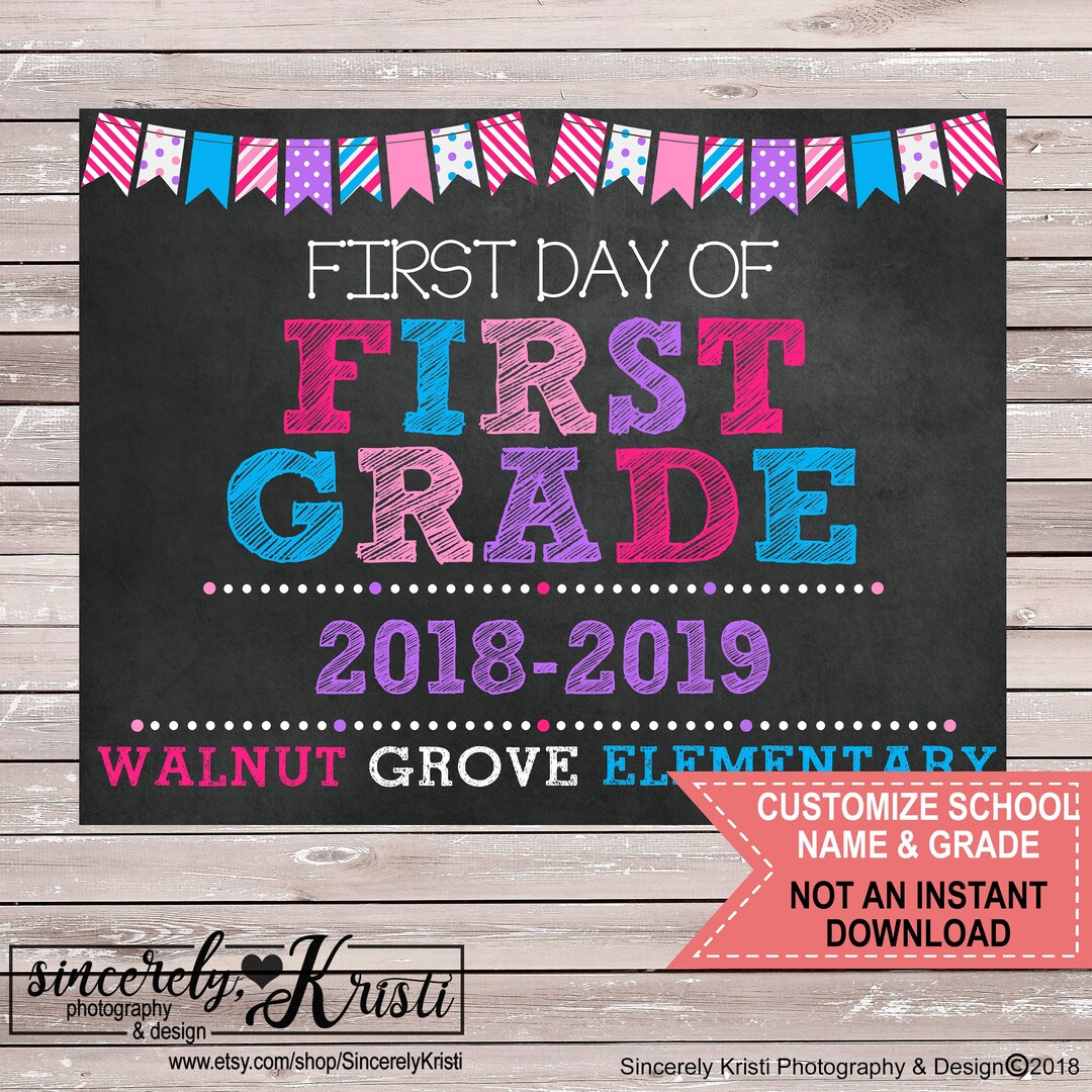 Customizable First Day of School Sign - Pink Blue Purple - Pick the ...