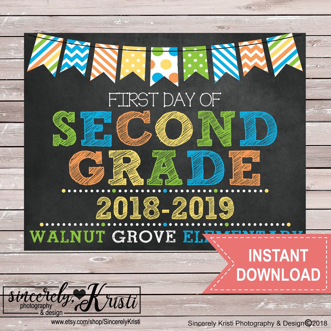 First Day of 2nd Grade Sign - Blue Green Orange Yellow - Walnut Grove ...